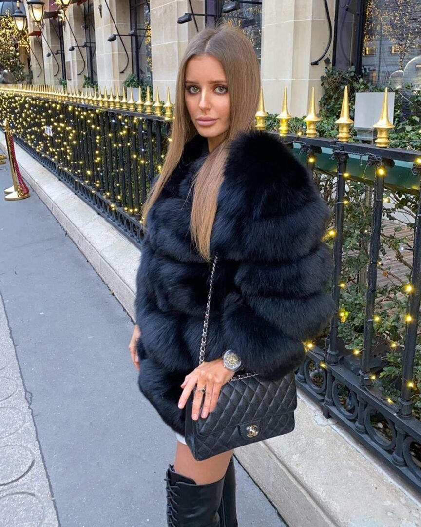 Fox Fur Coat with Diagonal Panels "Madelyn" - Real Fur Coats for Women - Aria Moda