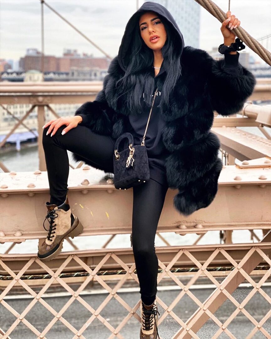 Fox Fur Coat with Diagonal Panels "Madelyn" - Real Fur Coats for Women - Aria Moda