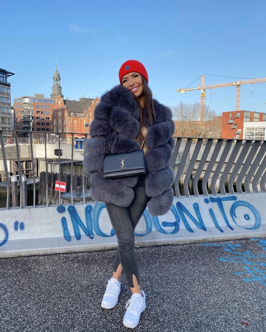 Fox Fur Coat with Diagonal Panels "Madelyn" - Real Fur Coats for Women - Aria Moda