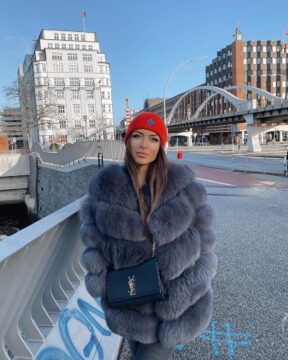 Fox Fur Coat with Diagonal Panels "Madelyn" - Real Fur Coats for Women - Aria Moda