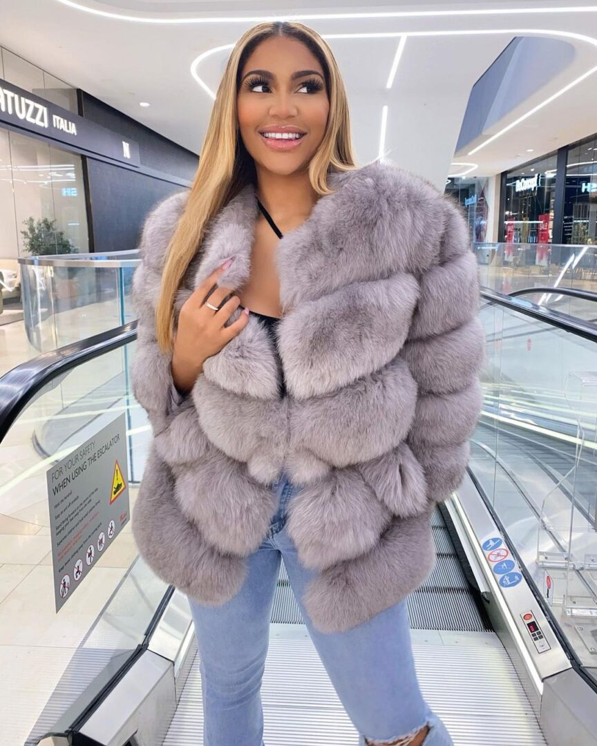 Fox Fur Coat with Diagonal Panels "Madelyn" - Real Fur Coats for Women - Aria Moda