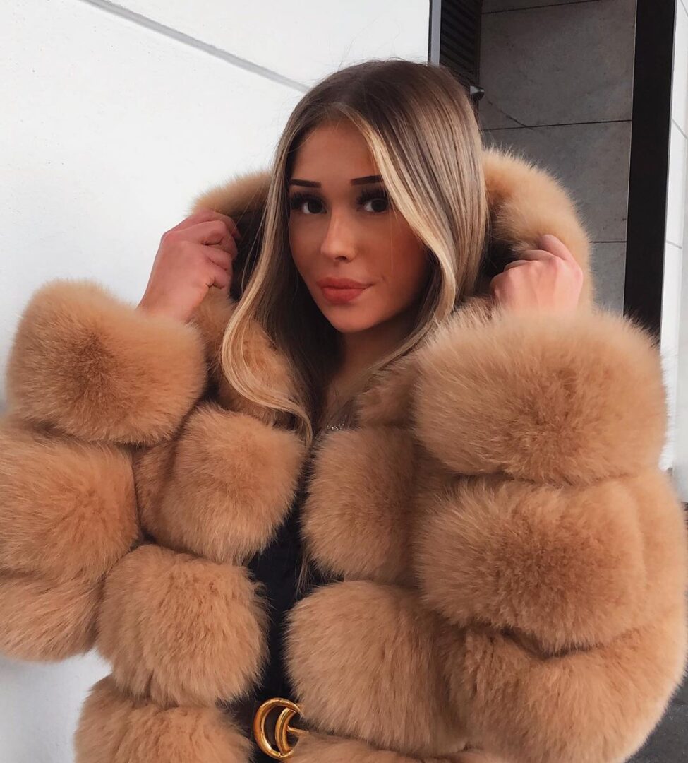 Fox Fur Coat with Hood "Brandy" - Real Fur Coats for Women - Aria Moda