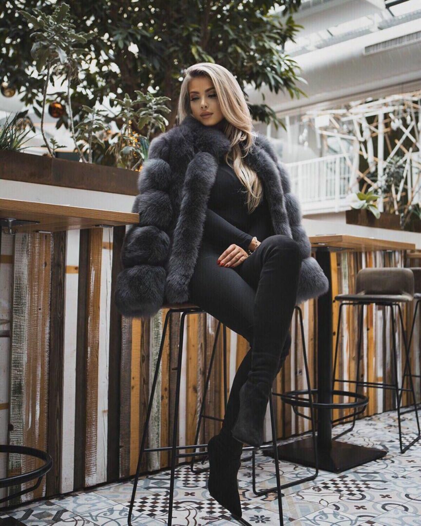 Fox Fur Coat with Band Collar "Dulce" - Real Fur Coats for Women - Aria ...