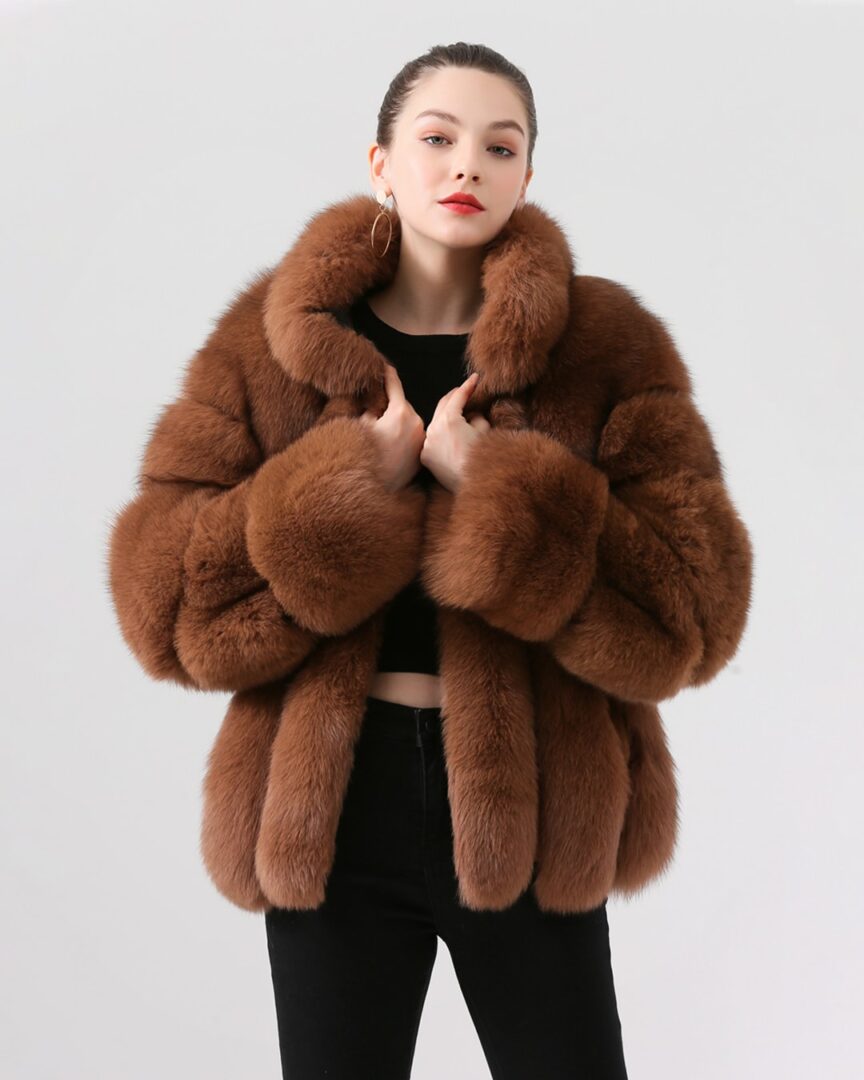 Fox Fur Coat with Band Collar "Dulce" - Real Fur Coats for Women - Aria ...